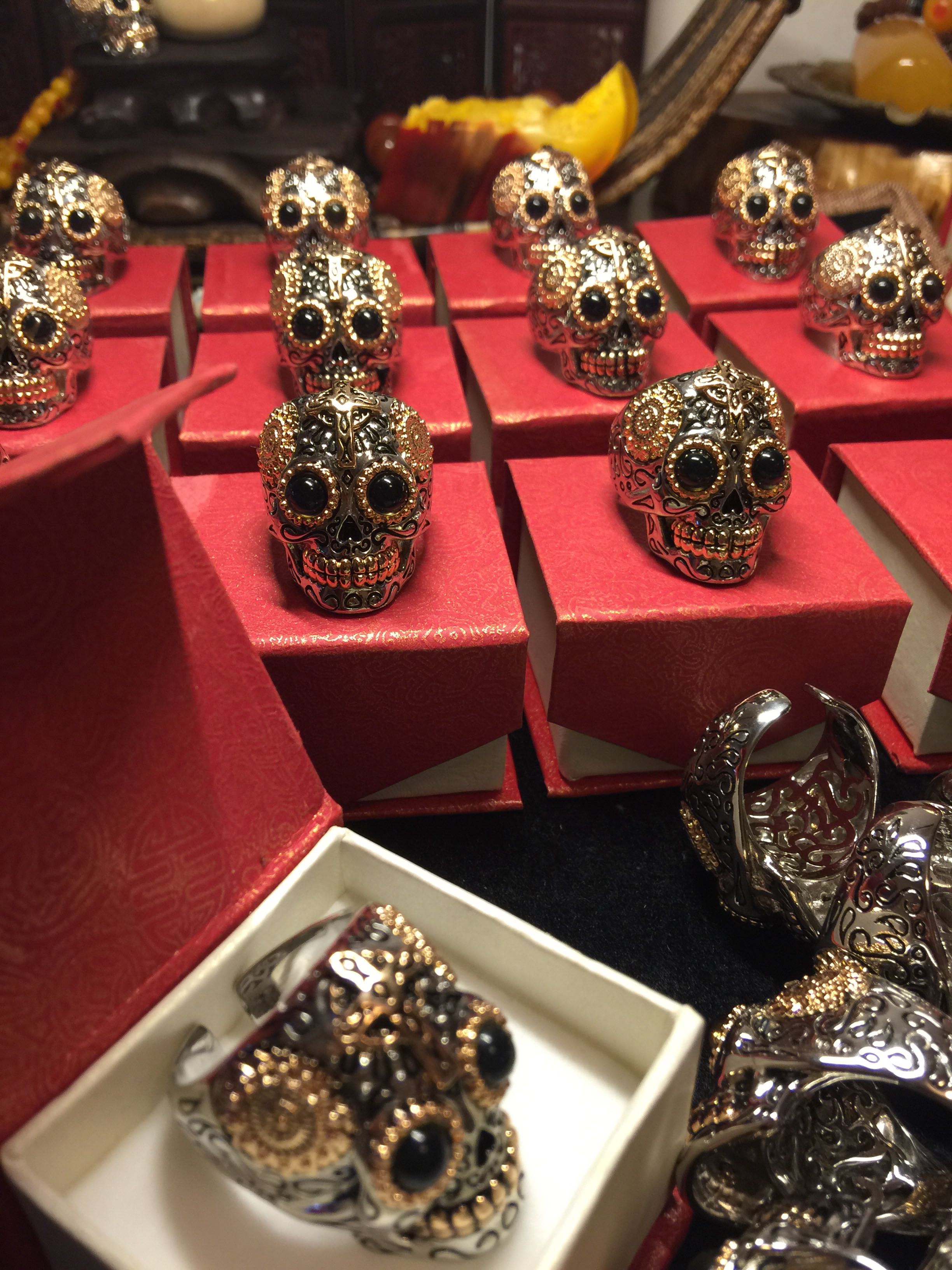 Mexican Sugar Skull Biker Ring with Blue Amber Eyes – Holy Buyble