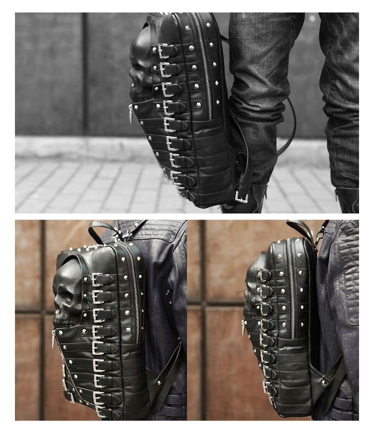 Mummy Skull Leather Buckled Biker Backpack – Holy Buyble