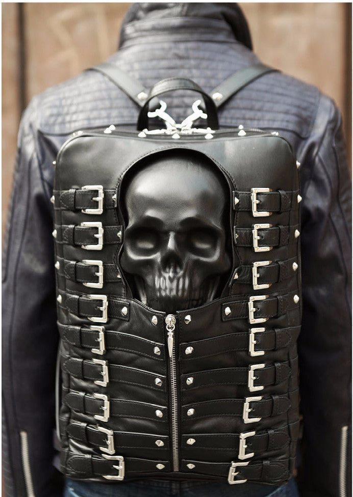 Mummy Skull Leather Buckled Biker Backpack – Holy Buyble