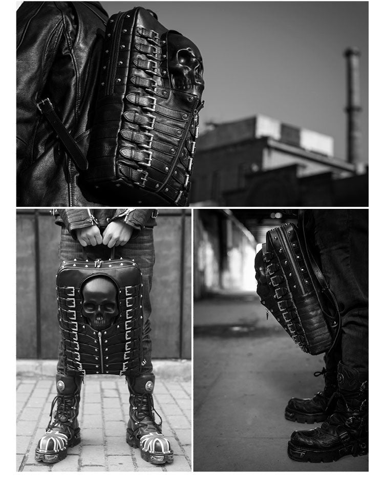 Mummy Skull Leather Buckled Biker Backpack – Holy Buyble